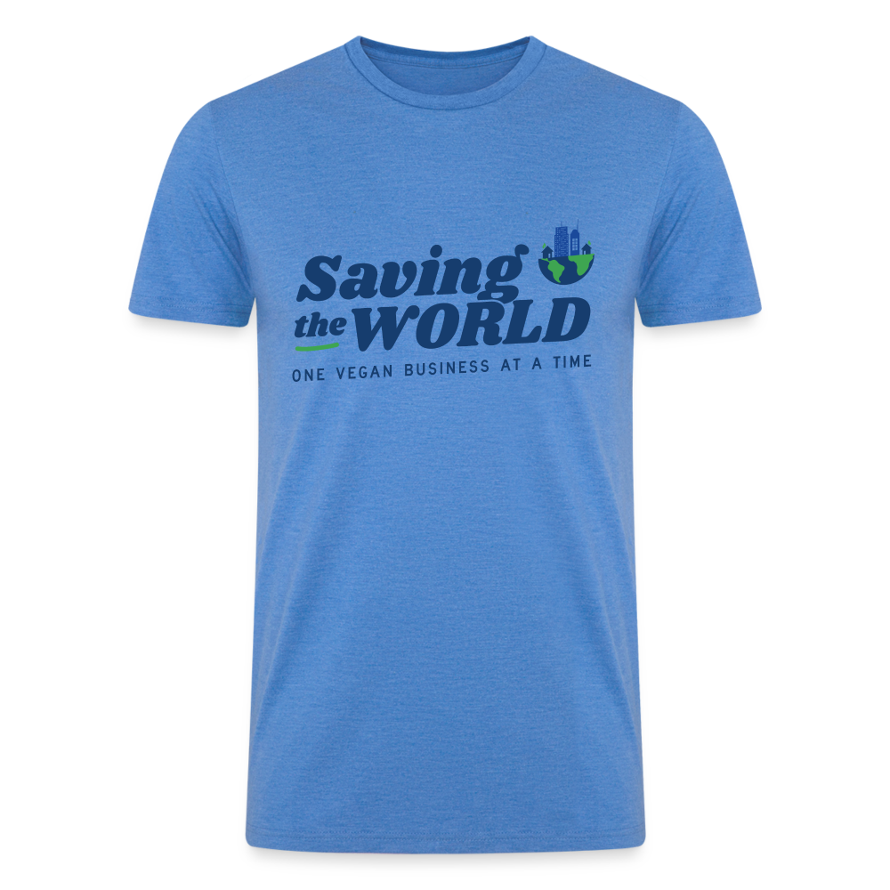 Saving the World [Blue] Straight Cut Organic Tri-Blend Shirt, Front/Ba ...