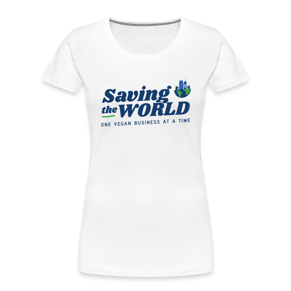 Saving the World [White] Fitted Organic Cotton Shirt, Front/Back ...